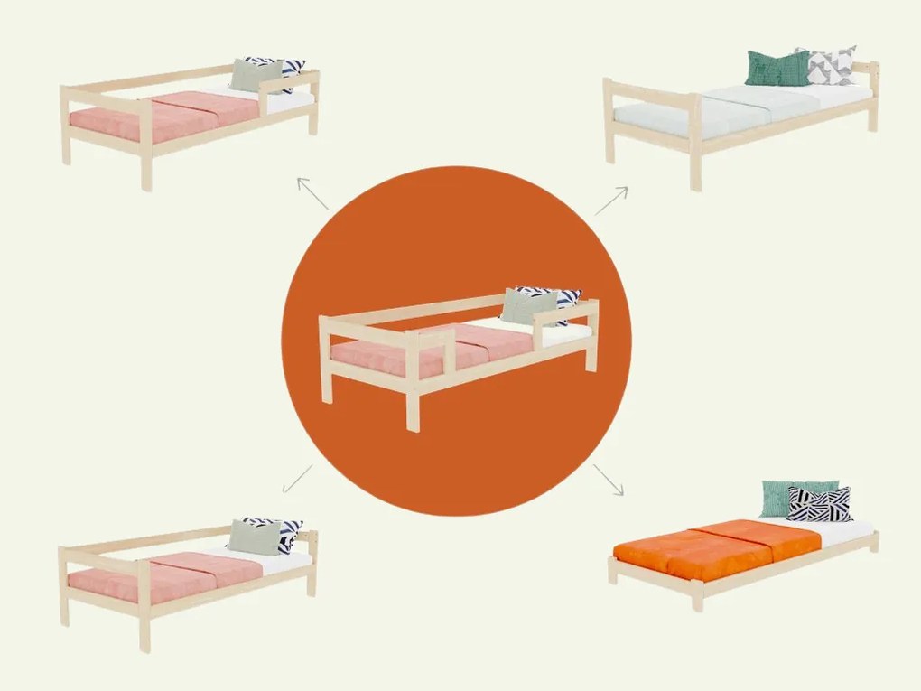 Benlemi Jednolůžková postel ze dřeva SAFE 5v1 se zábranou Zvolte barvu: Bílá, Zvolte rozměr: 135x190 cm, Zvolte zábranu: S otevřeným vstupem