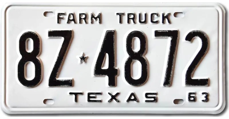 Americká SPZ Texas 1963 Farm Truck 8Z-4872