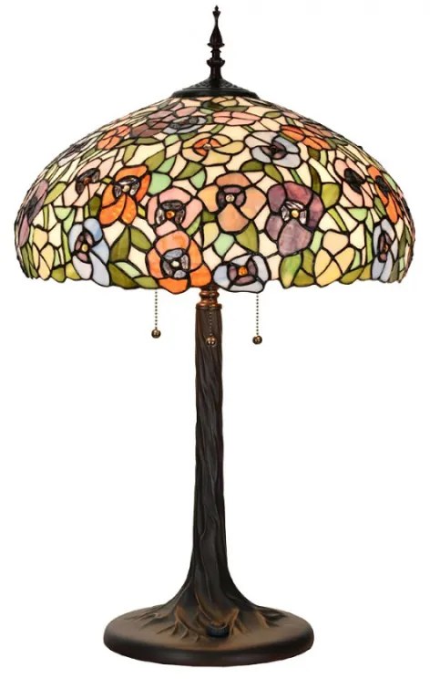 Stolní lampa Tiffany Silvain zeleno oranžová s motivem květů – 46x72 cm