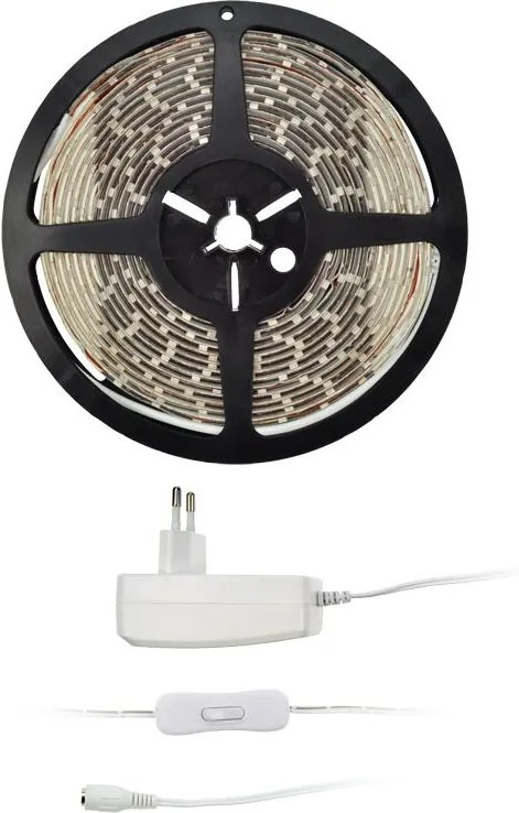 Solight LED světelný pás s testrem, 5m, sada s 12V adaptérem, 4,8W/m, IP20, studená bílá