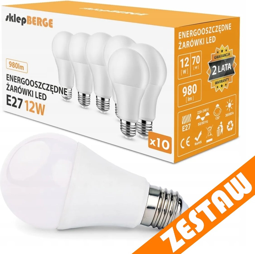 BERGE SADA 10x LED žárovka E27 12W - studená bílá