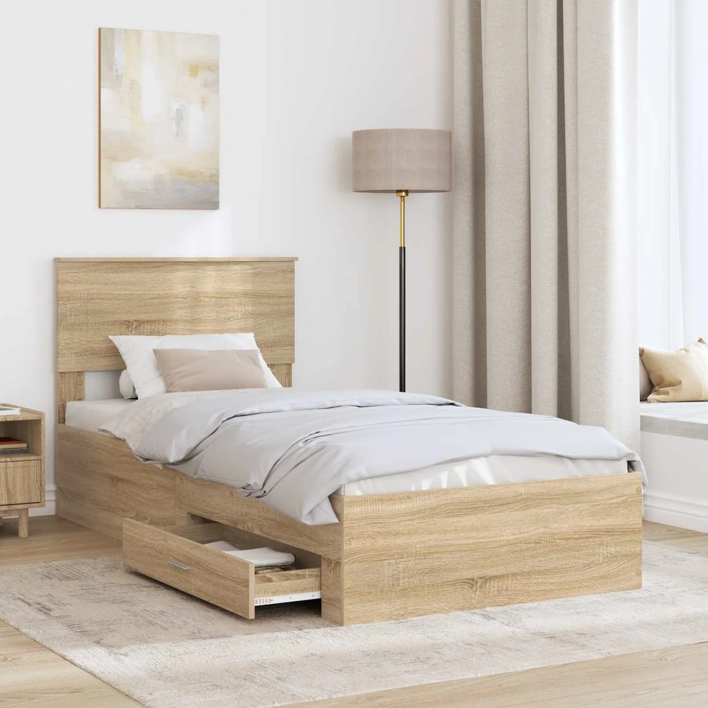 Rám postele Sonoma dub a stříbrná 75 x 190 cm Kompozitní dřevo 3408328