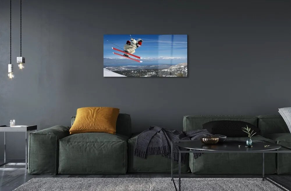 Obraz na skle mountain lyžař 100x50 cm