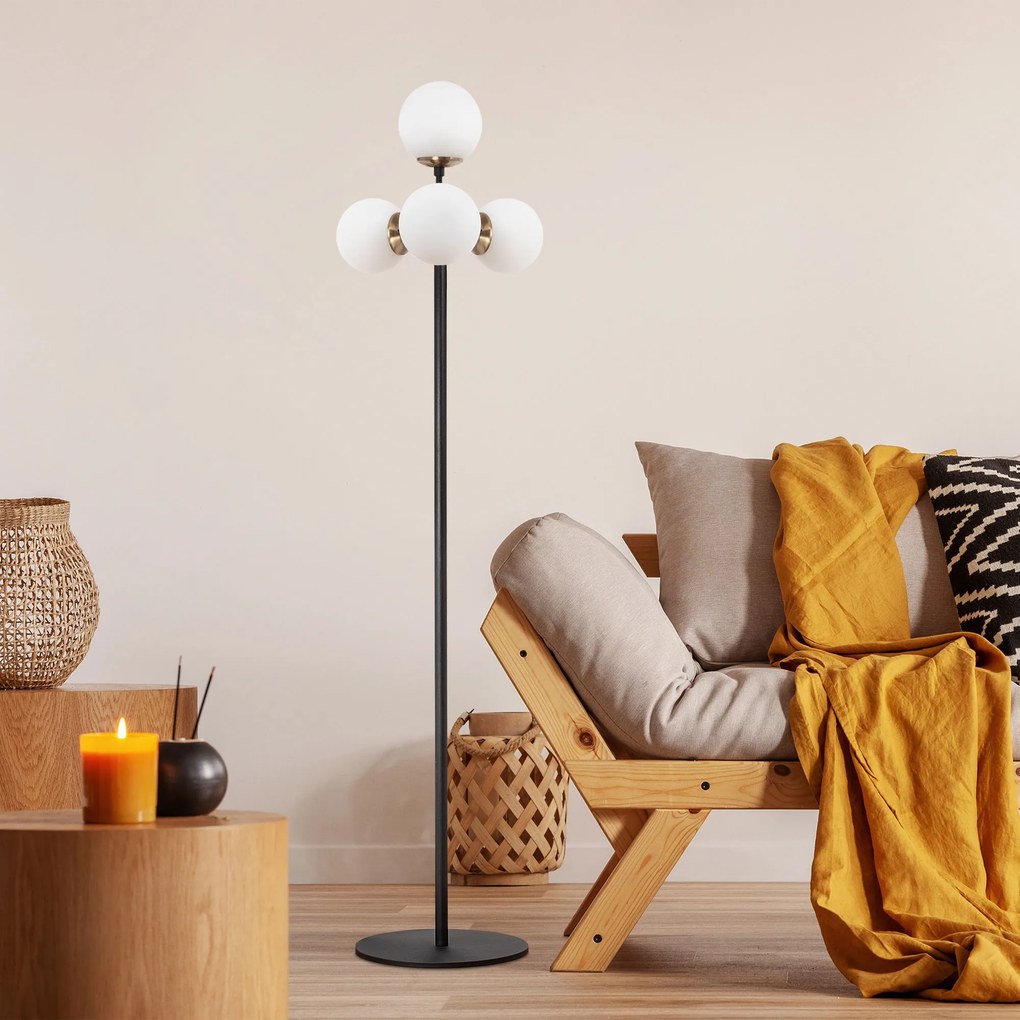 OPVIQ Podlahová lampa AKKAS černá mléčné sklo