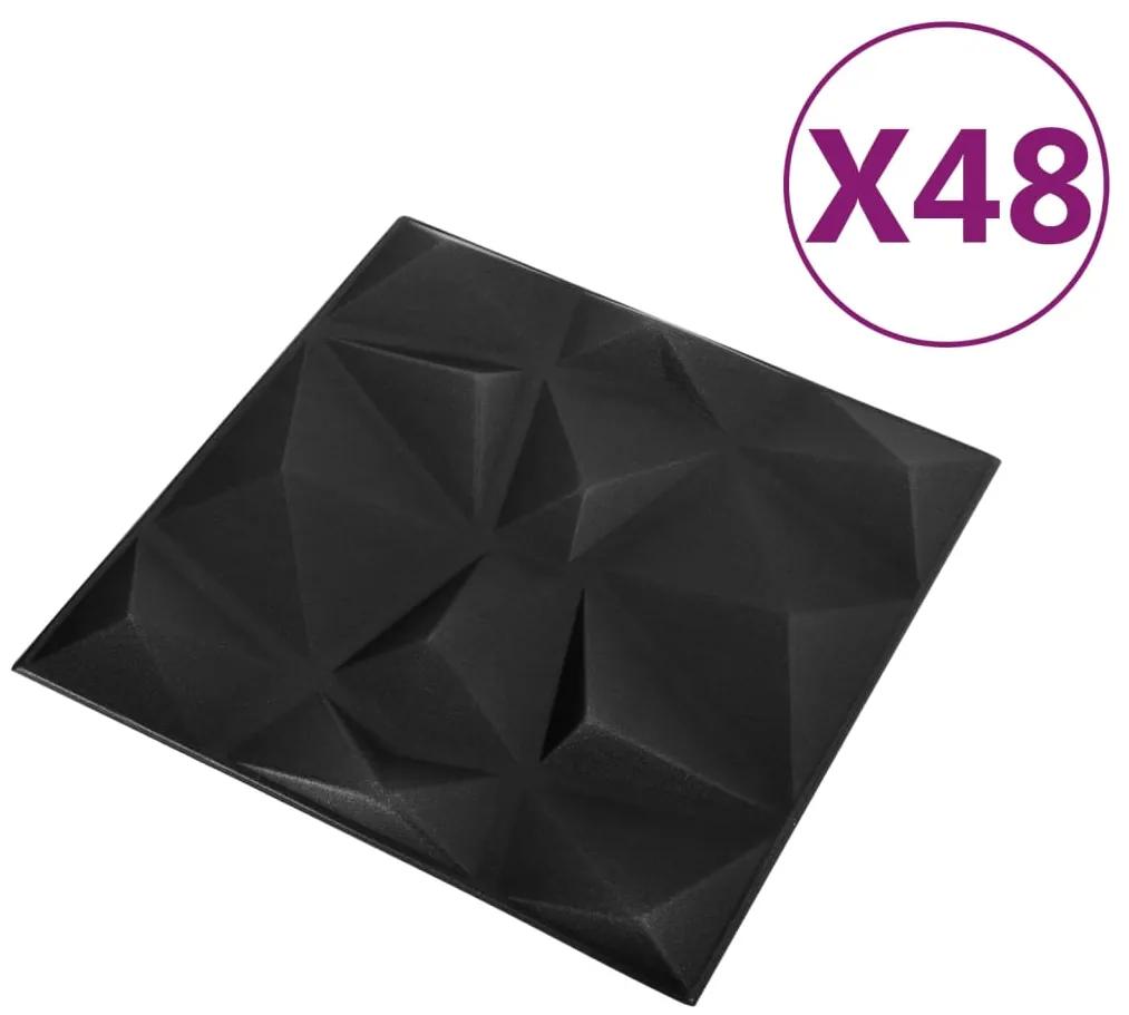 3D nástěnné panely 48 ks 50 x 50 cm diamant černé 12 m²,  150916