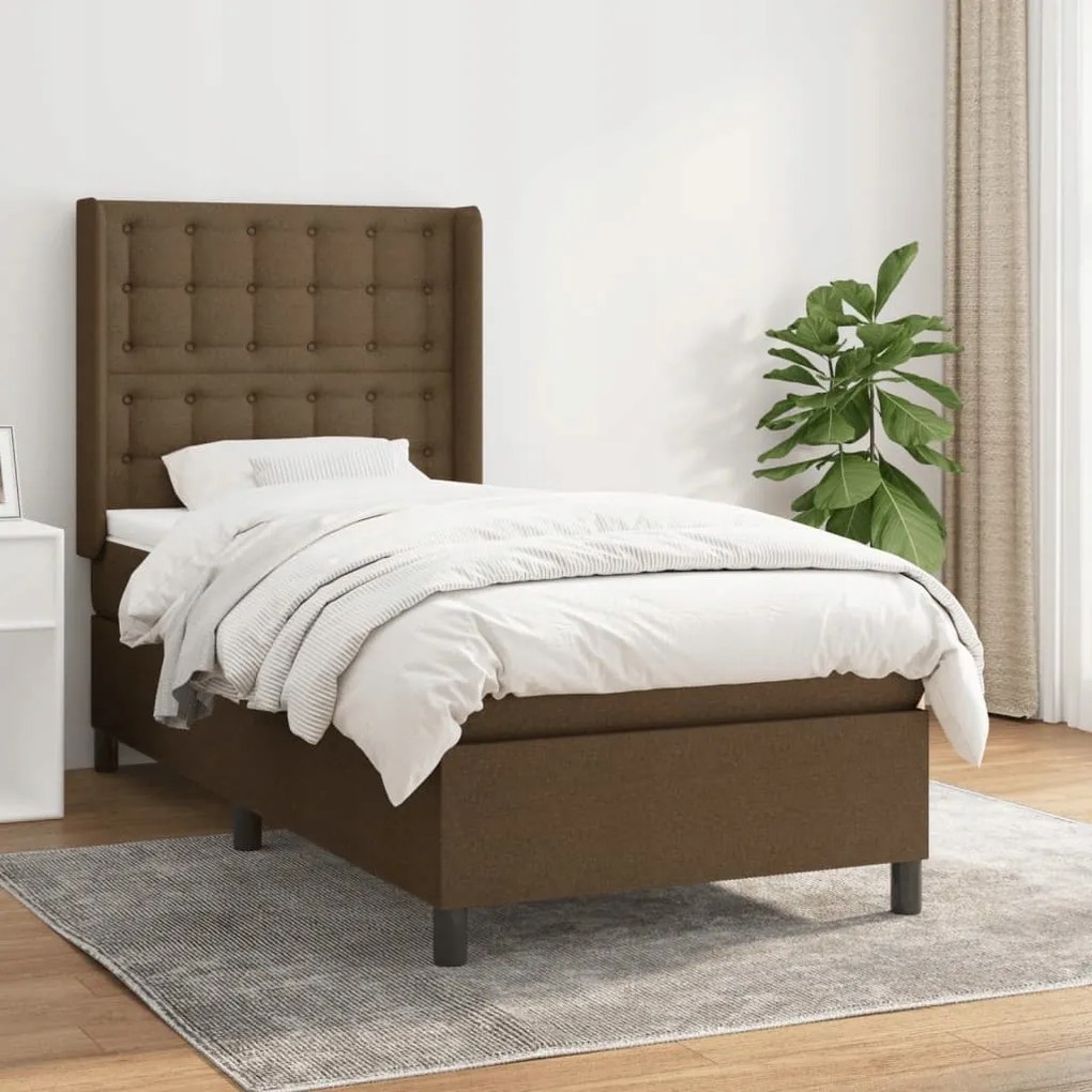 Box Spring Postel S Matrací Textil Tmavě Hnědá tlačítka 90 x 190 cm