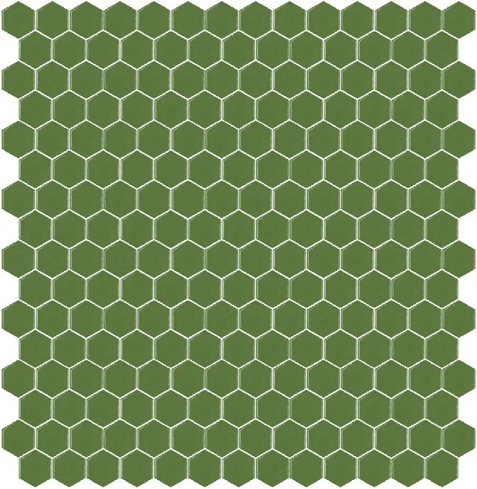 Hisbalit Obklad skleněná zelená Mozaika 221A MAT hexagony  hexagony 2,3x2,6 (33,33x33,33) cm - HEX221AMH