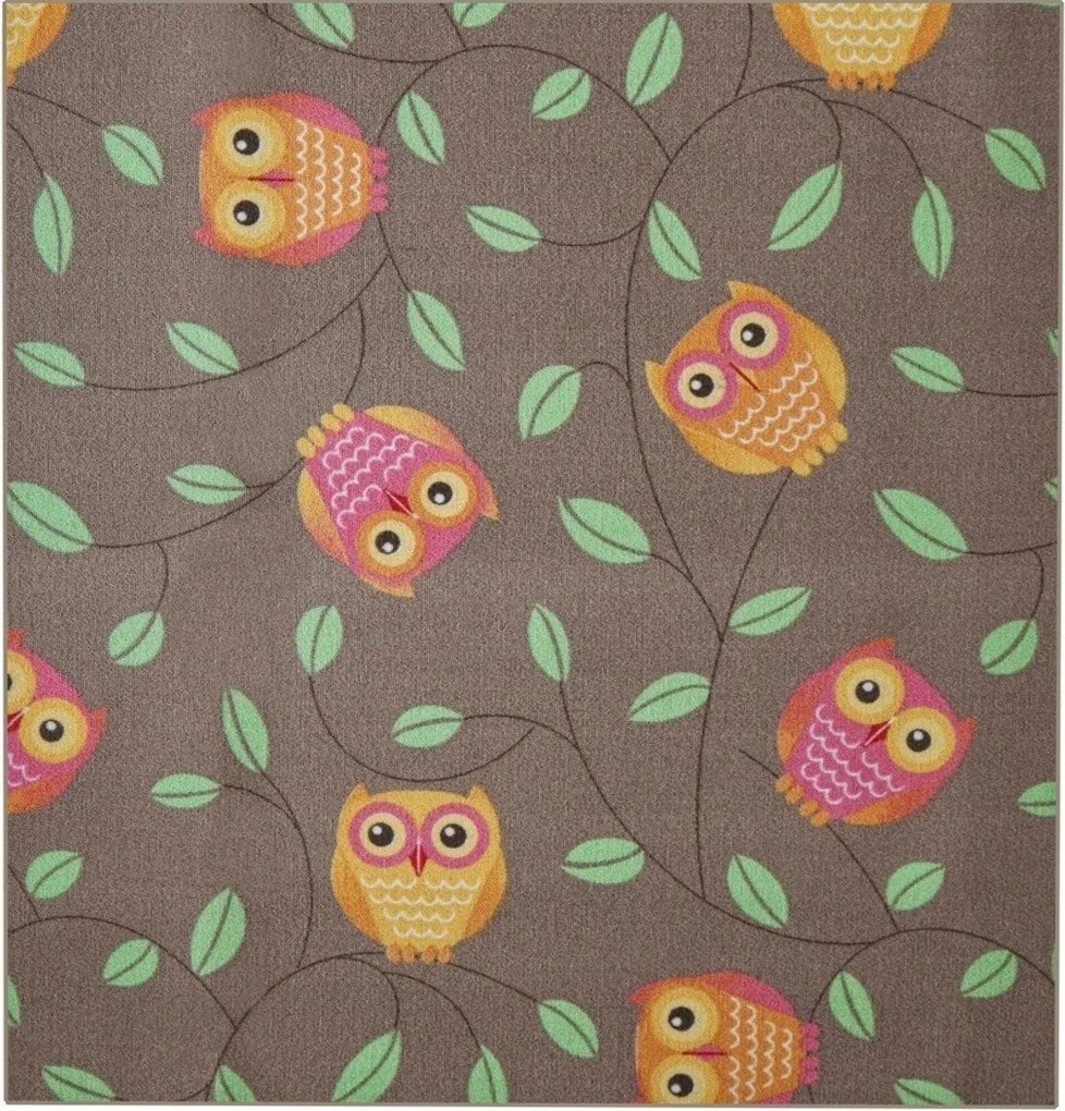 AladinWorld Expres, Dětský kusový koberec Little Owls čtverec, 200x200, hnědá, dětský pokoj