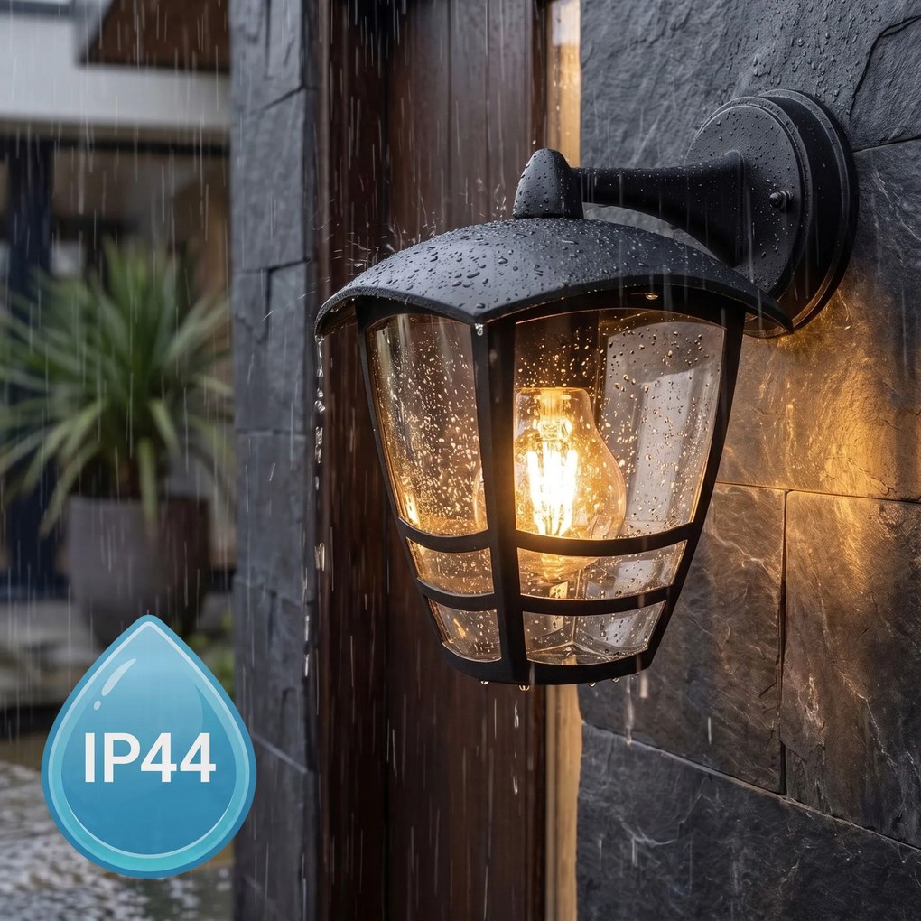 Toolight Toolight, JNH037-1G, venkovní nástěnné svítidlo ve tvaru lucerny, 1× E27, IP44, černá matná, OSW-56223