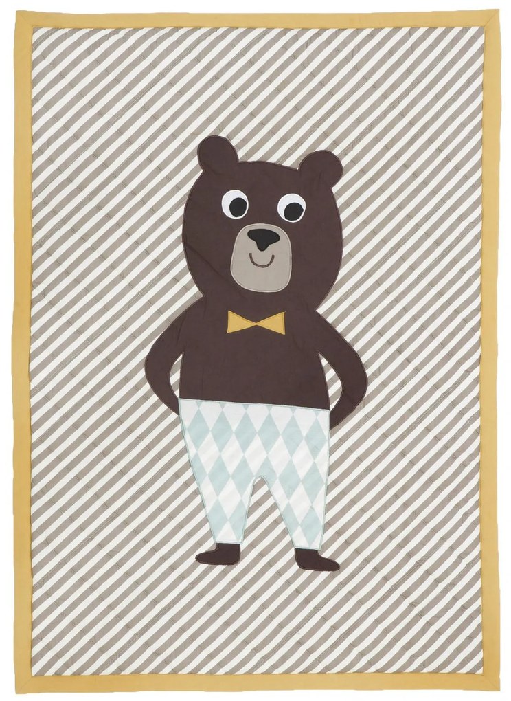 ferm LIVING Prošívaná deka na hraní Bear 70x100, žlutá barva, hnědá barva, textil