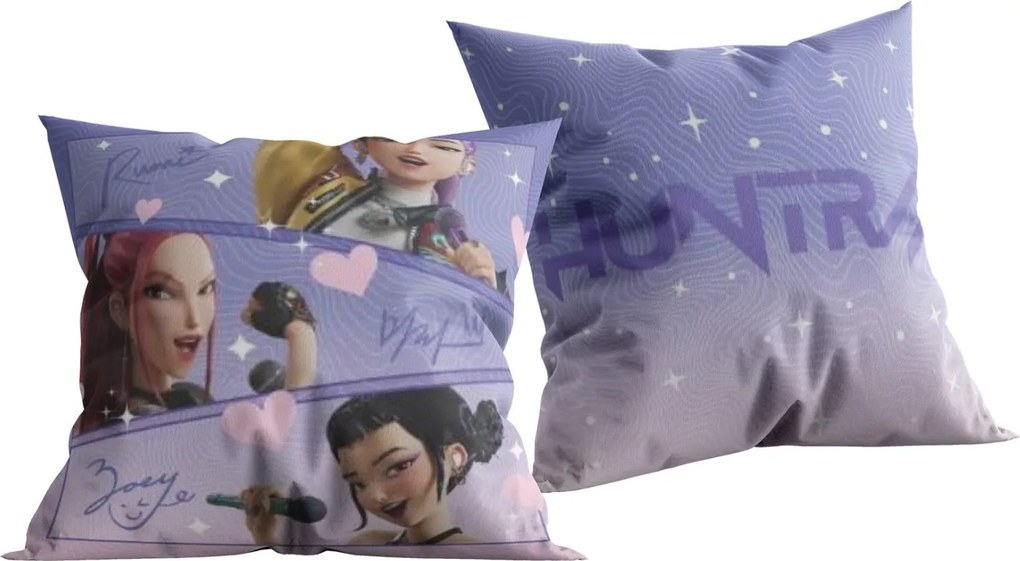 Oboustranný polštář KPop Demon Hunters - motiv HUNTR/X Signatures - 40x40 cm