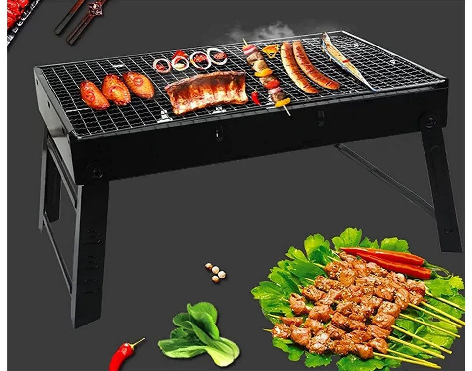 Verk Group Cestovní gril přenosný skládací kufr na dřevěné uhlí kempování bbq