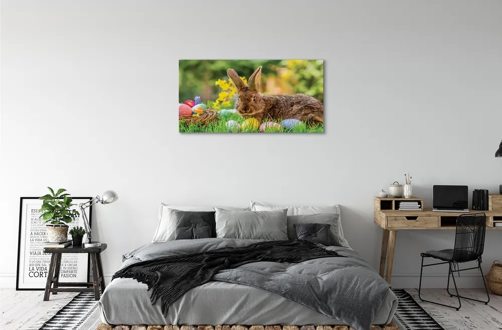 Obrazy na plátně Králík vejce louka 140x70 cm