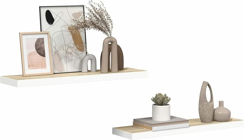 Plovoucí nástěnné police 2 ks dub a bílé 80 x 23,5 x 3,8 cm MDF 326580