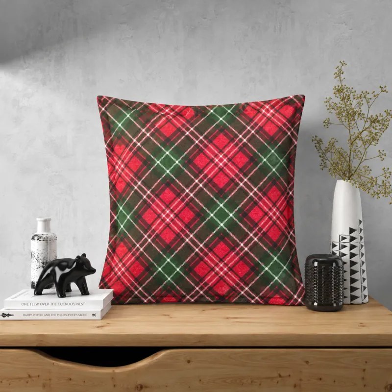 Ervi povlak na polštář FLANELOVÝ s lemem - Vánoční Tartan, různé rozměry