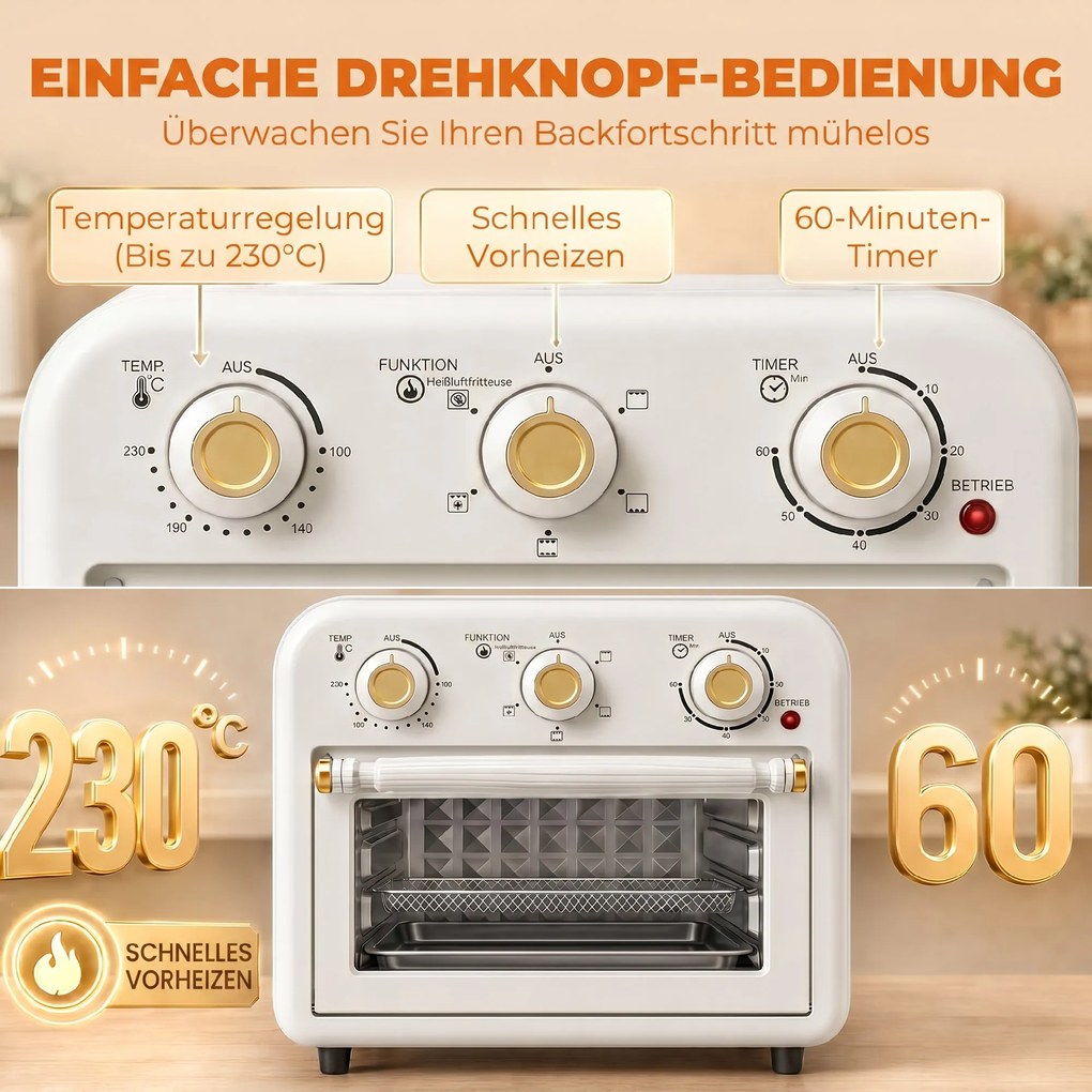 HOMCOM Horkovzdušná fritéza 12 litrů mini trouba s ventilátorem, 5 programů, plech a koš na smažení, 1200 W, vhodná do myčky