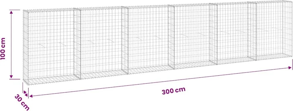 Gabionová zeď s víky pozinkovaná ocel 300 x 30 x 100 cm 147821