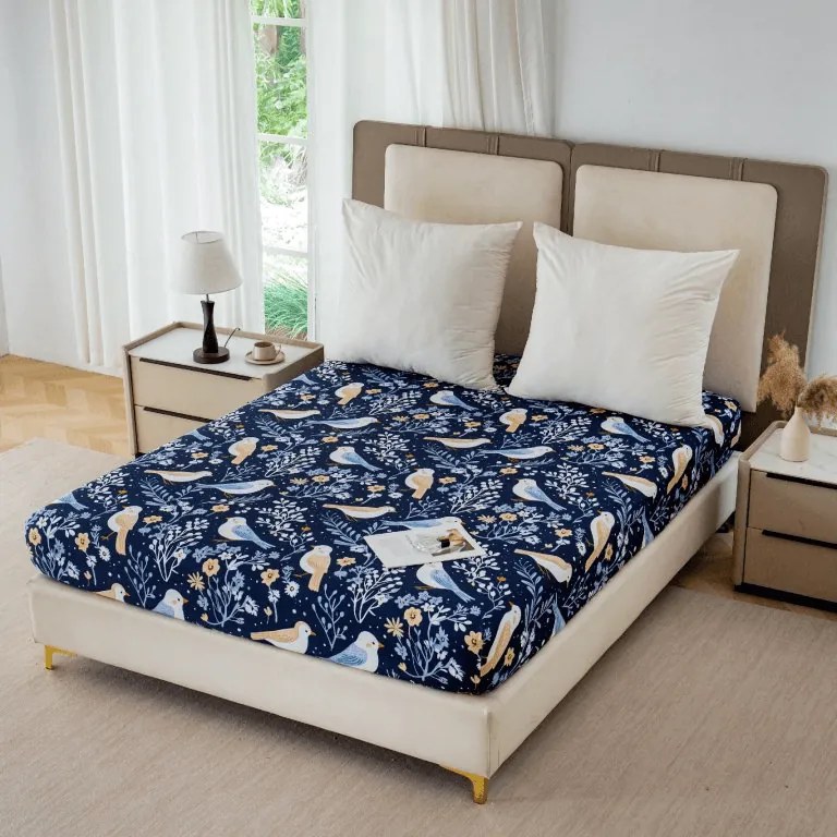 Prostěradlo z mikrovlákna DENIM BIRDS modré 90x200 cm