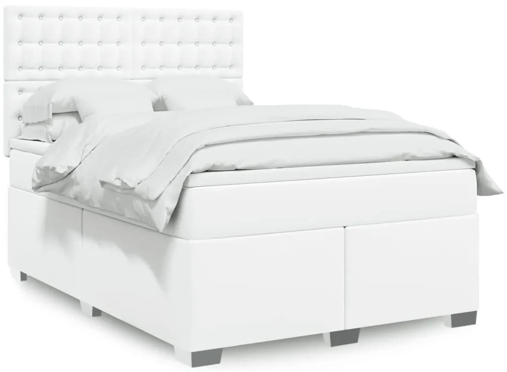Box spring postel s matrací bílá 140 x 190 cm umělá kůže 3293021