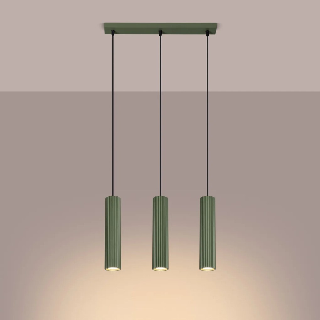 Sollux Lighting Závěsná lampa KARBON 3L olivově zelená