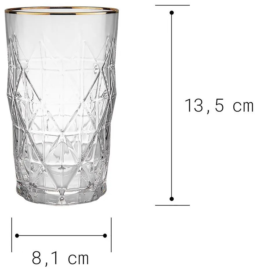 UPSCALE Sklenice na long drink se zlatým okrajem 460 ml
