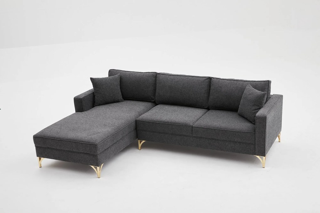 Hanah Home Rohová pohovka BERLIN antracitová se zlatou levá 258 cm 825BLC2805