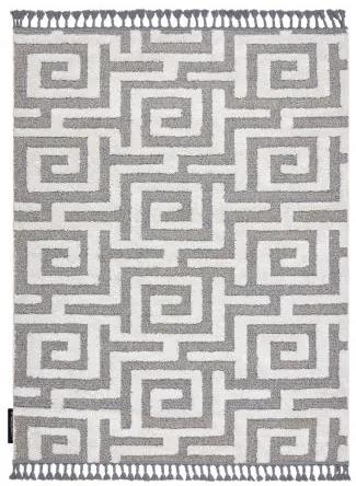koberec MAROC P655, šedo bílá střapce, Labyrint řecký vzor, Berbe velikost 160x220 cm | krásné koberce cz
