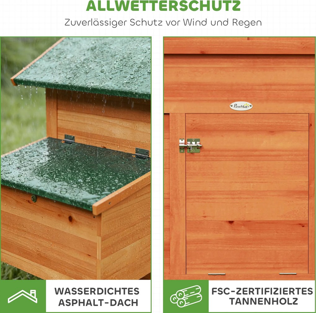 PawHut Kurník Dřevěný kurník s hnízdním boxem 2 bidýlka Rampa Okno Vodotěsná střecha 113,5x67,5x95,5 cm Oranžová barva
