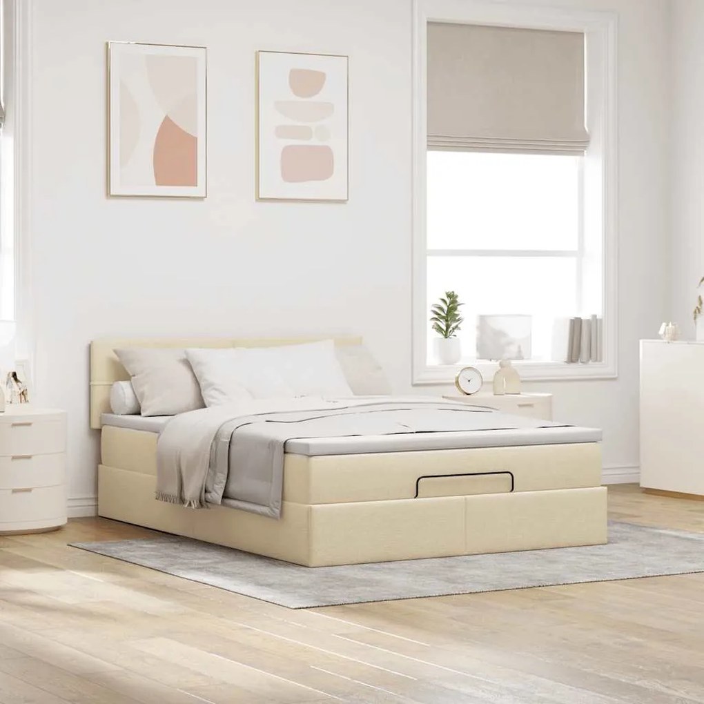 Osmanská postel s matrací & LEDs Cream 140x190 cm Látka 3312310