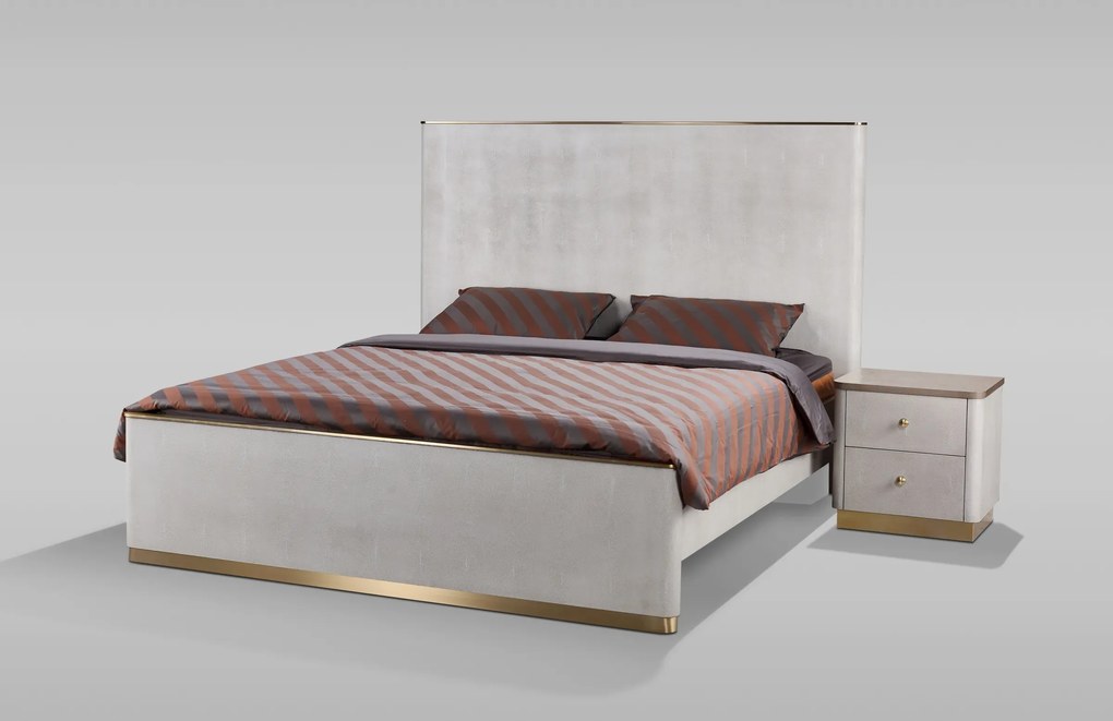 Noční stolek Stilig ST891 55 cm ekokůže béžovošedý/zlatý