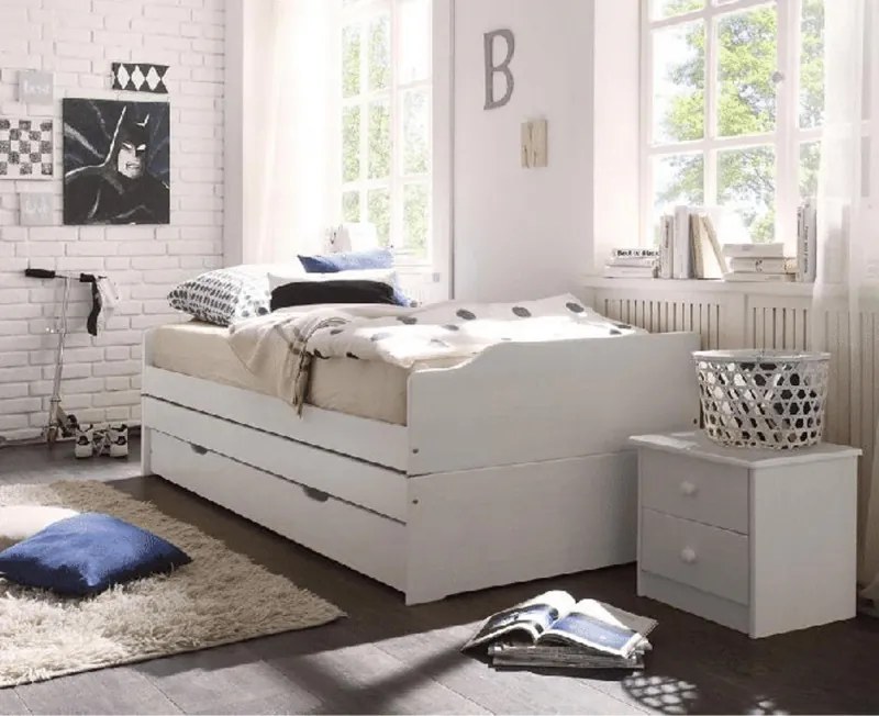 Postel FLOPY 90x200 s výsuvnými přistýlkami masiv bílá Kondela 0000358002