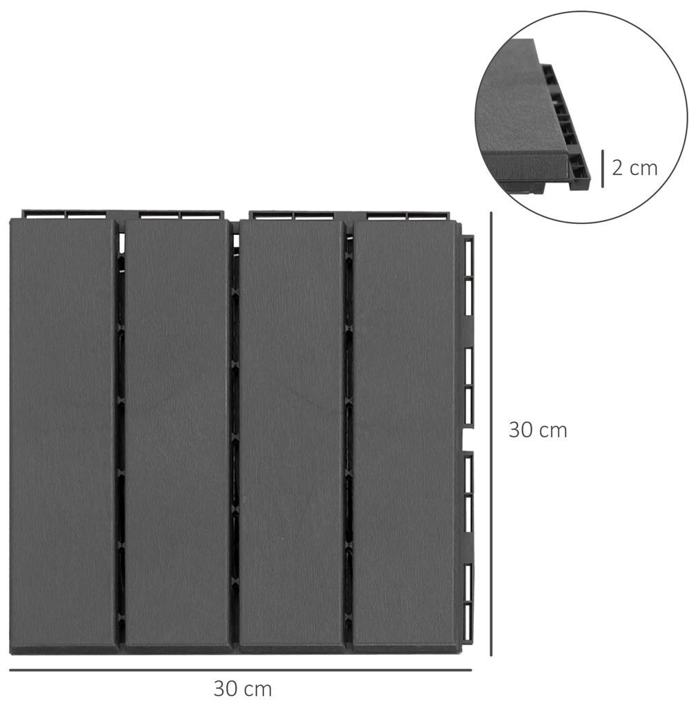 Outsunny terasové dlaždice sada 9 balkonových dlaždic click dlaždice pro terasu a zahradu plastová černá 30x30cm | Aosom.de