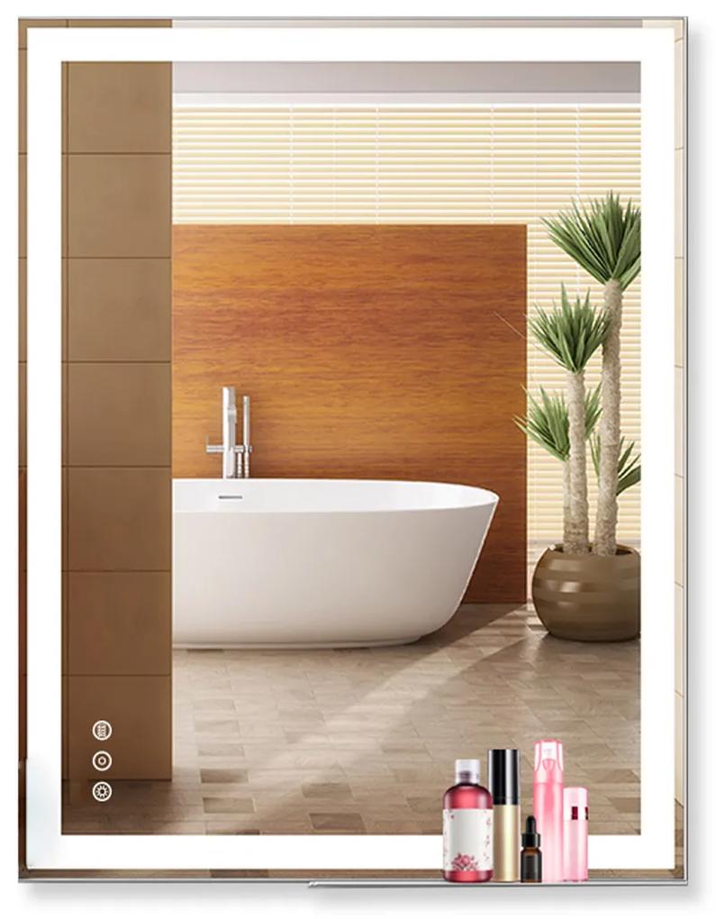 MMIRO, Koupelnové make-up zrcadlo s osvětlením a poličkou Bathroom Fashion BF2, 92x71 cm | stříbrná