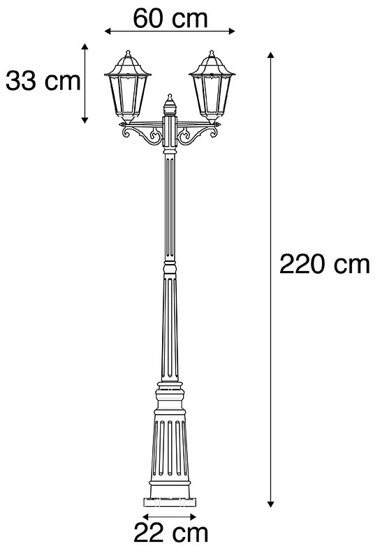 Venkovní lucerna černá 220 cm 2-světlo IP44 - Havana