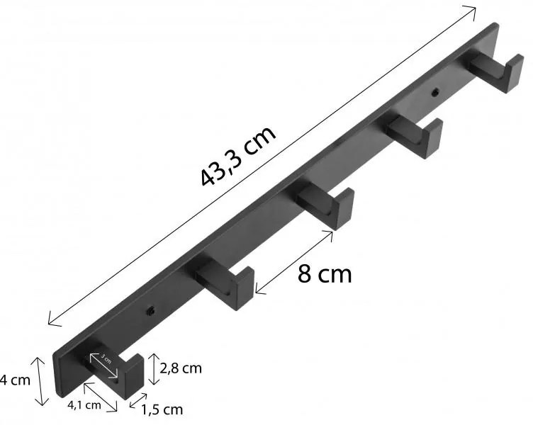 Erga Tenilo, nástěnný věšák na kabáty / 5-háček na ručníky, černá matná, ERG-YKA-CH.TENILO