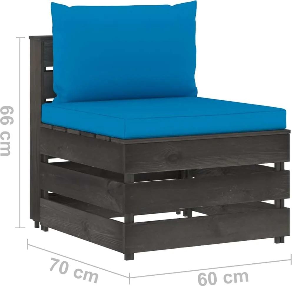 vidaXL Dílčí středová pohovka s poduškami šedě impregnované dřevo [3068124] Barva: modrá a hnědá