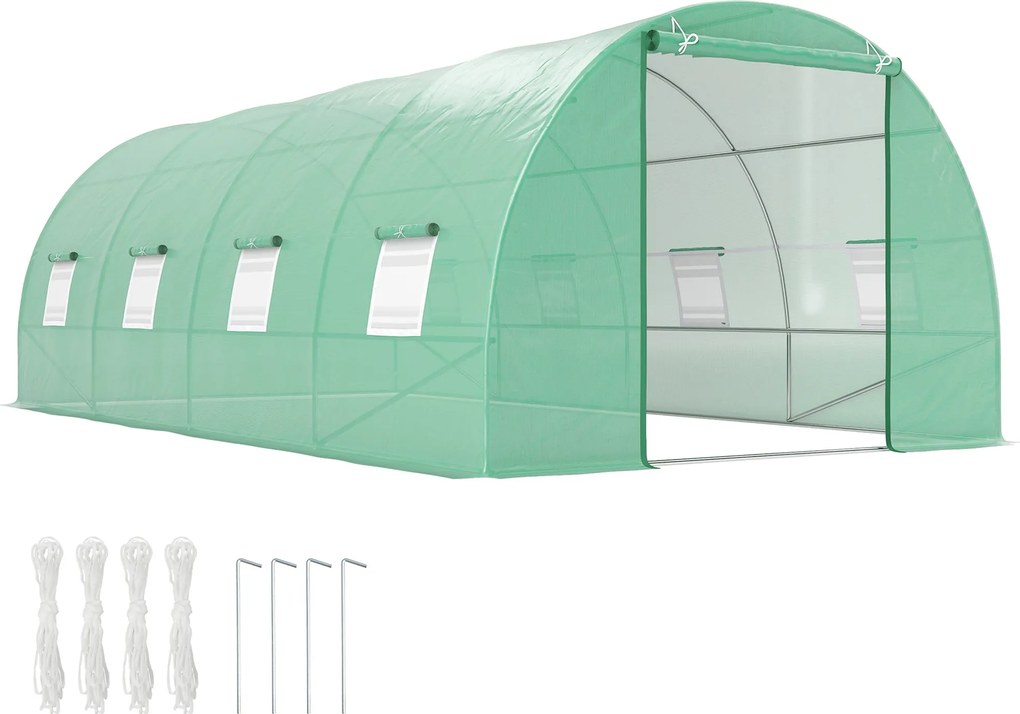 Skleník Outsunny pro rajčata, fóliový skleník s oknem, fóliový tunel, studený rám, zelený, 595 x 300 x 200 cm | Aosom