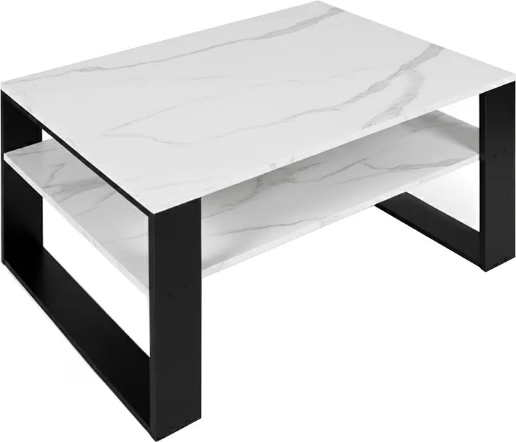 Velaco Konferenční kávový stolek TAB 3 90, imitace bílého mramoru/černá