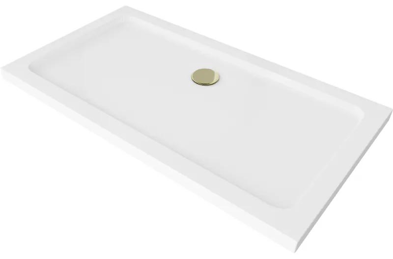 Sprchová vanička MEXEN FLAT se zlatým sifonem 130 x 70 cm bílá