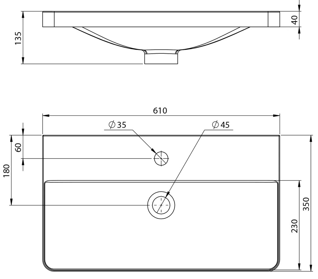 Aqualine Sen nábytkové umyvadlo 61 x 35 cm s otvorem pro baterii s přepadem litý mramor bílá SN610