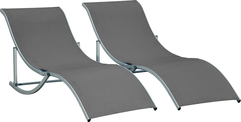 Outsunny sada 2 lehátek zahradní lehátka látková relaxační lehátka ergonomická hliníková Texteline tmavě šedá 165 x 61 x 63 cm | Aosom