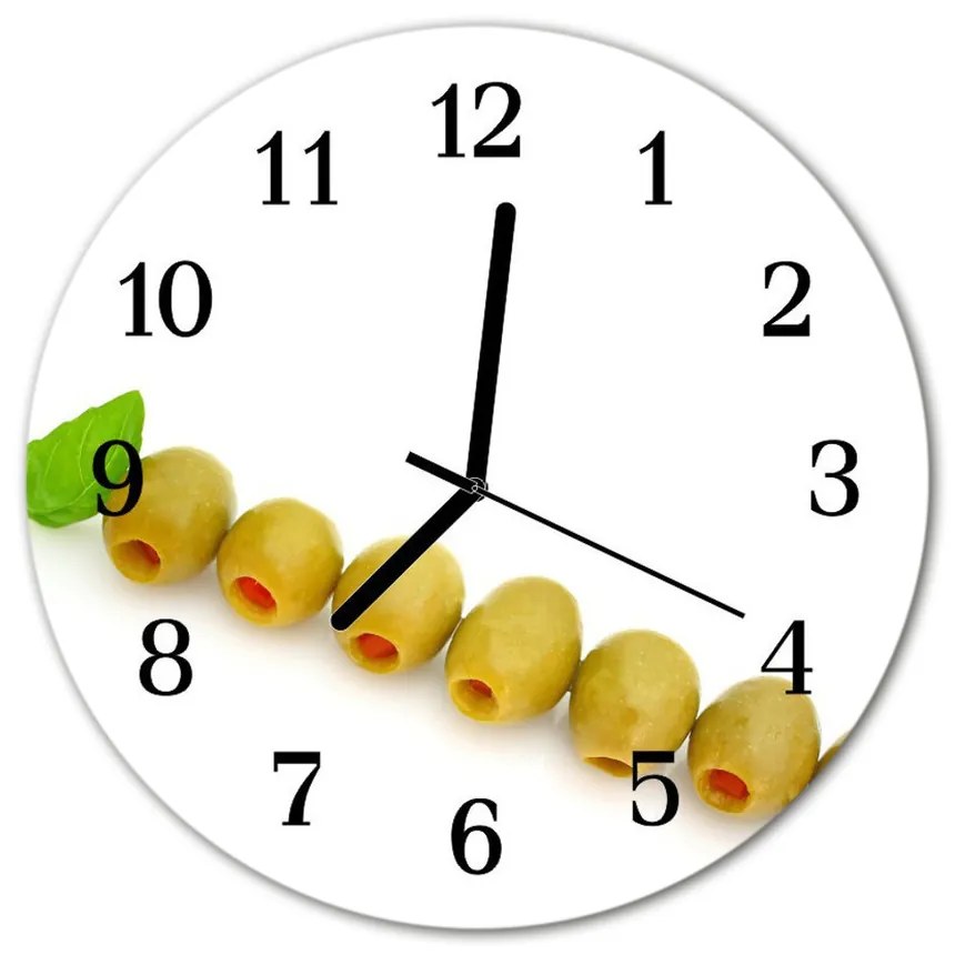 Skleněné hodiny kulaté olivy fi 30 cm