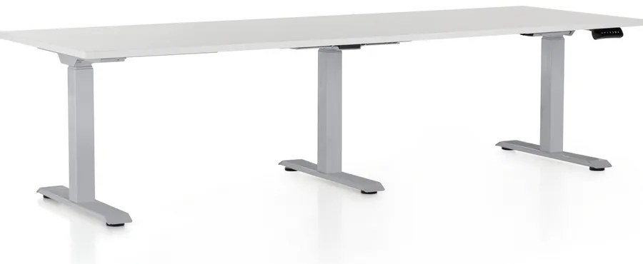 Výškově nastavitelný stůl OfficeTech Long, 240 x 80 cm, šedá podnož, světle šedá