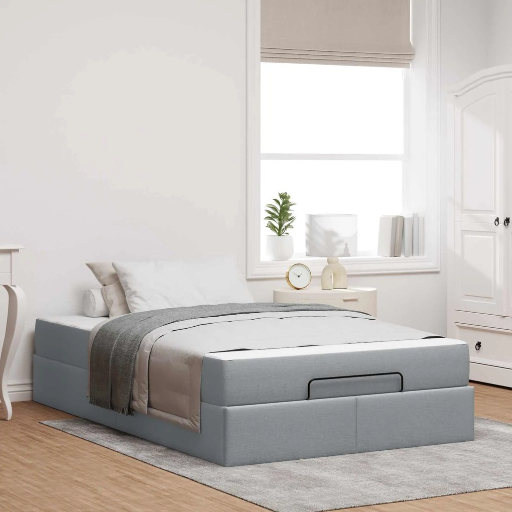 Rám postele s matrací 2 ks Světle šedá textil 3399473
