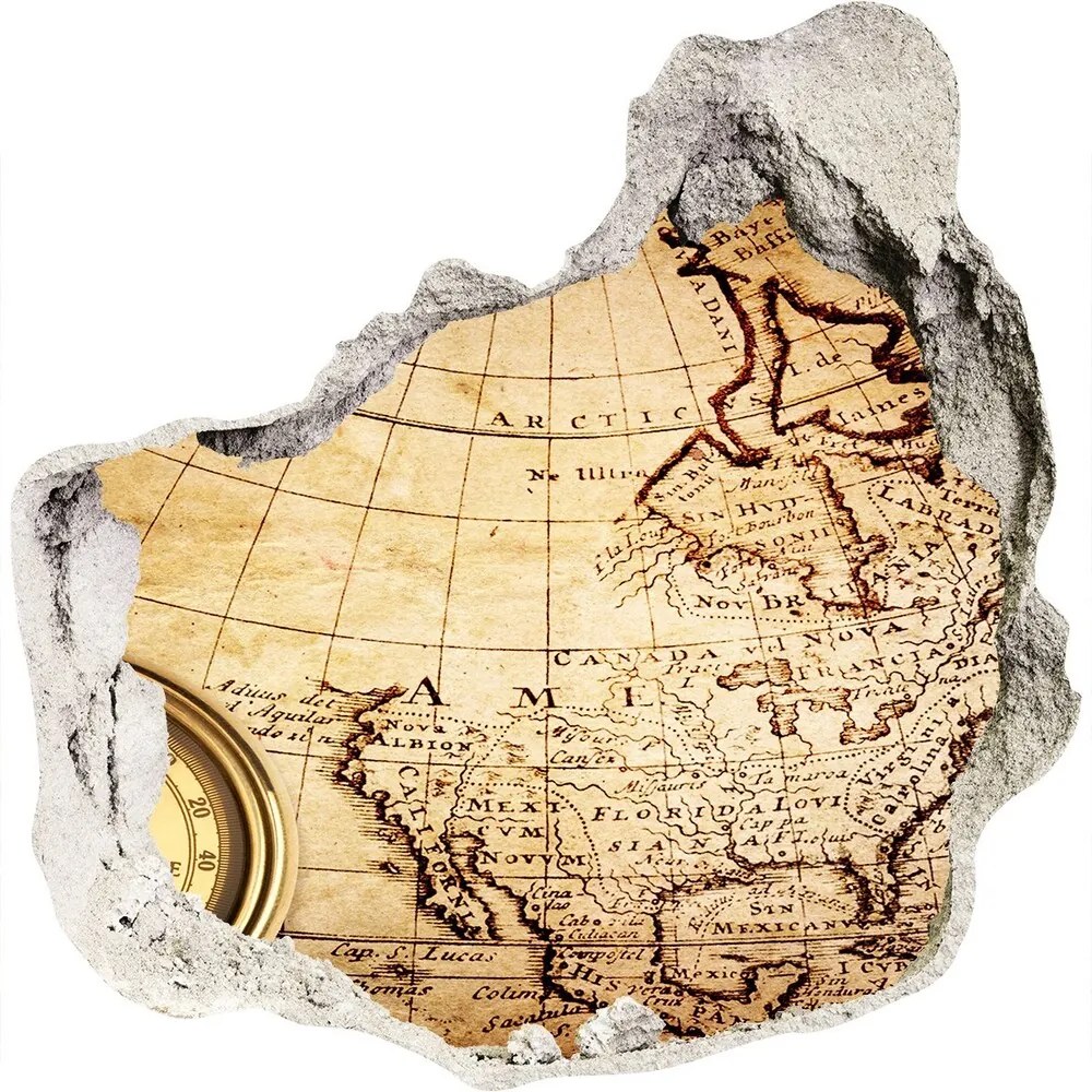 Wallmuralia Samolepící díra na stěnu Kompas na mapě 75x75 cm