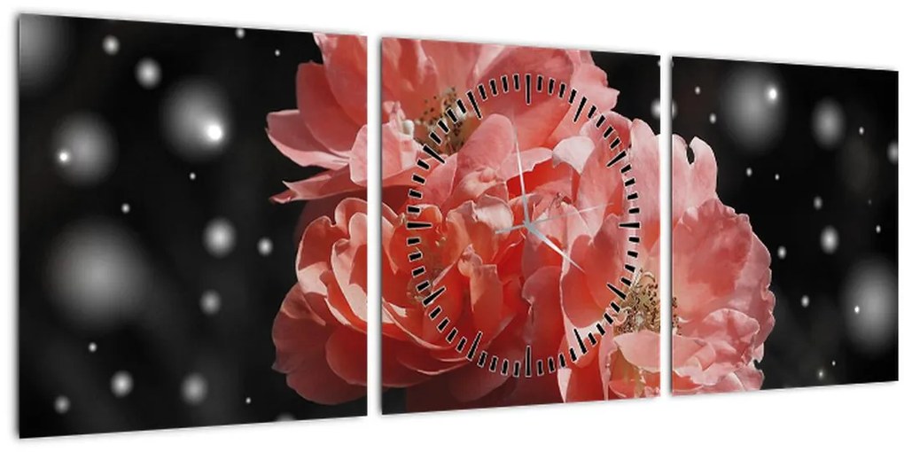 Obraz růžové květiny (s hodinami) (90x30 cm)
