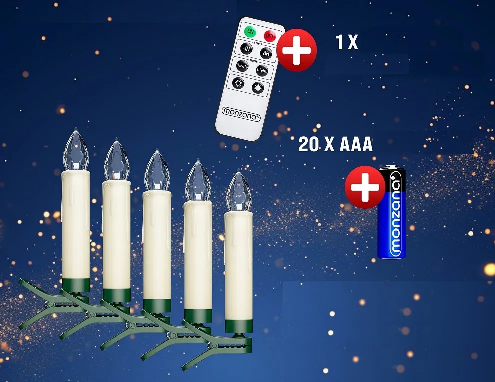 Monzana Svíčky na vánoční stromeček CANDLE, 20ks, 10,5cm, teplá bílá