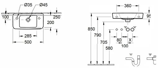 Villeroy & Boch 4342L501 - Závěsné umyvadlo O.NOVO 50x25 cm keramika/bílá