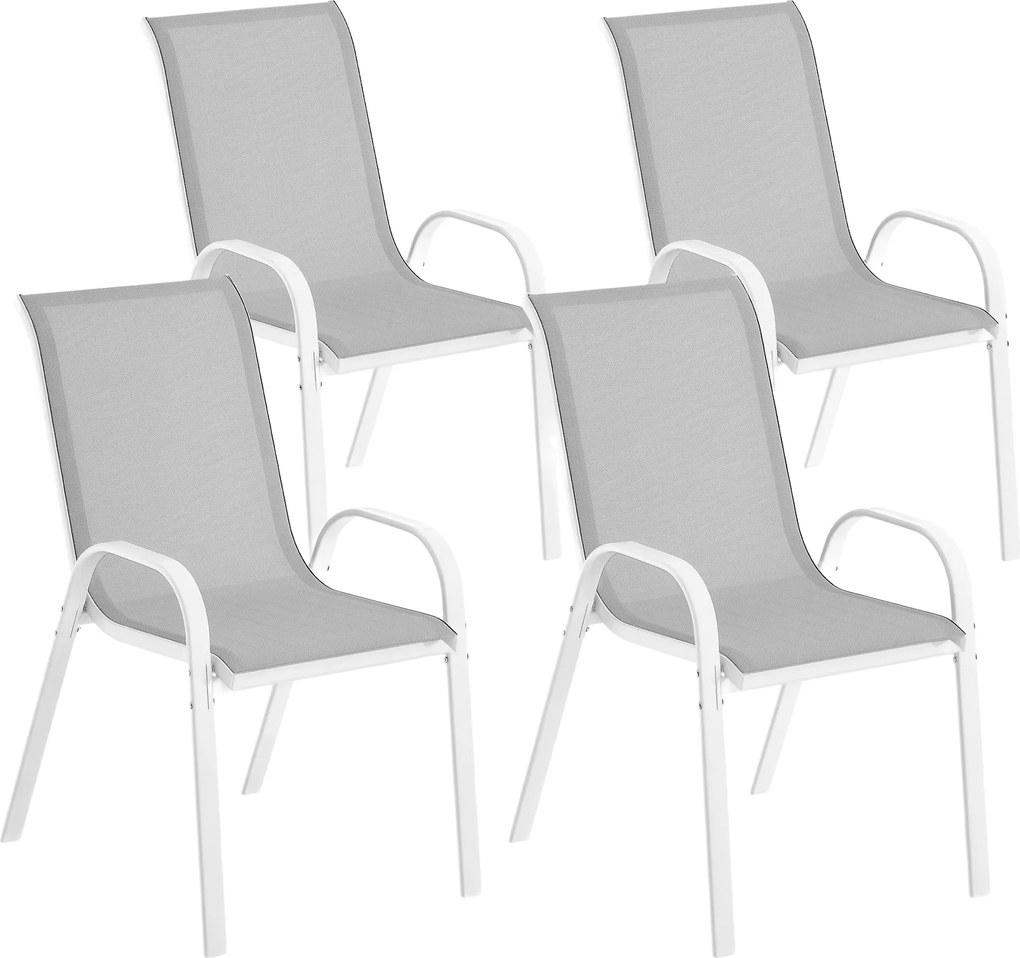Outsunny Set 4 Klasických Zahradních Křesel - Stohovatelná Židle do Zahrady s Dýchacím Textilním Potahem, Ocelový Rám, Područky a Opěrka 54x71x93 cm Š