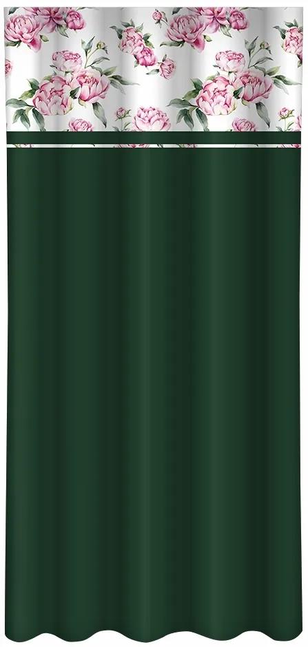 Elegantní tmavě zelený závěs s potiskem pivoněk Šířka: 160 cm | Délka: 270 cm
